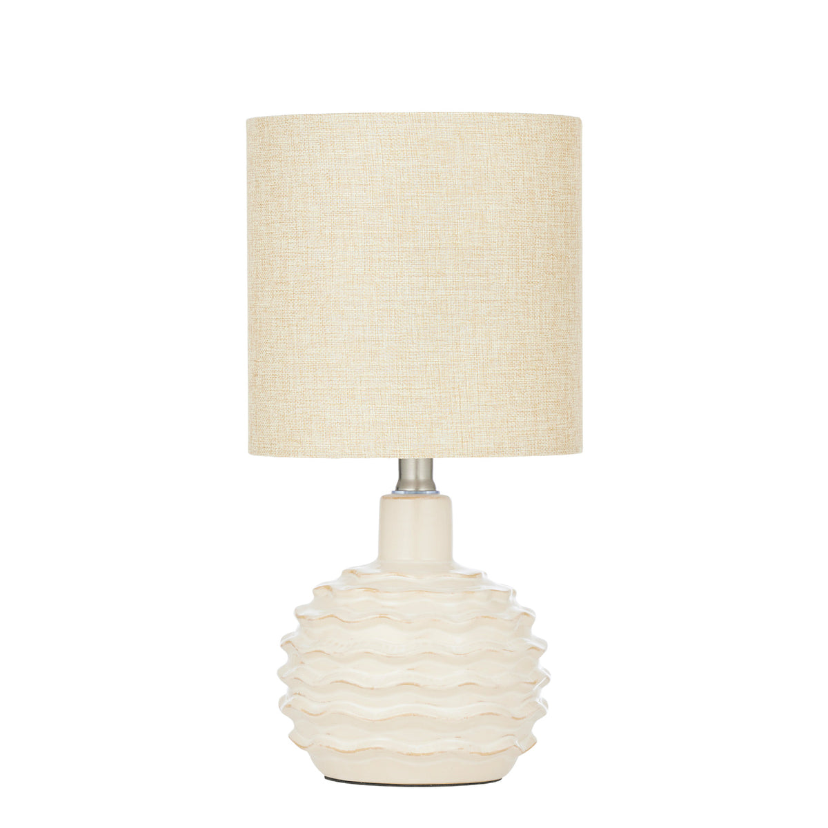 Pellia Ceramic White Wave Table Lamp With Natural Shade – HAUSETTE®