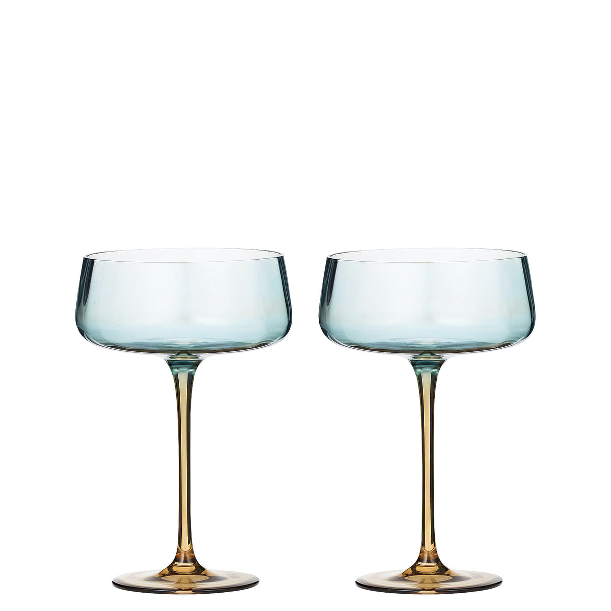 Timmons Coupe Glasses Set Of 2 In Teal Blue and Amber Ombré Fade ...